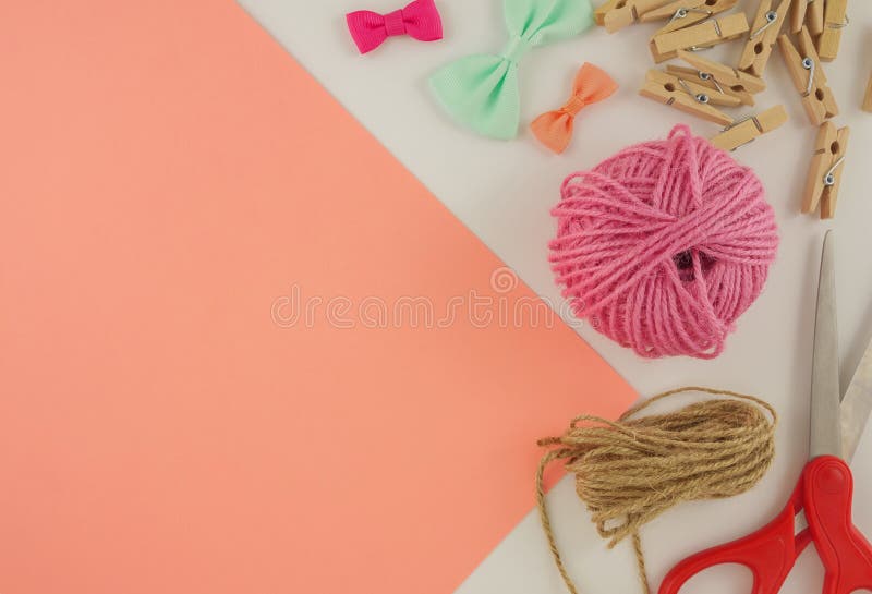 Flat Lay Craft Tools on White Desk with Copy Space Stock Image - Image ...