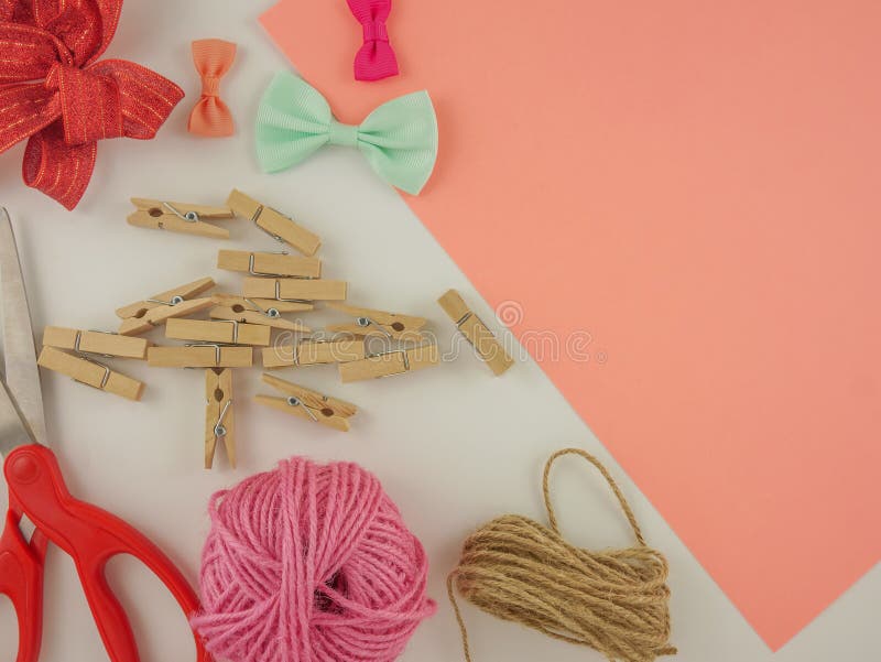 Flat Lay Craft Tools on White Desk with Copy Space Stock Image - Image ...