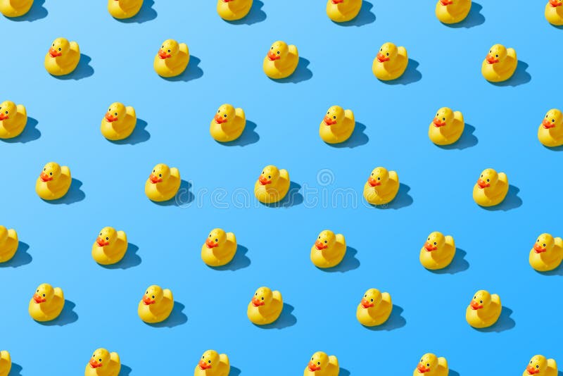 Flat Lay of a Creative Summer Yellow Rubber Duck Pattern Stock Image ...