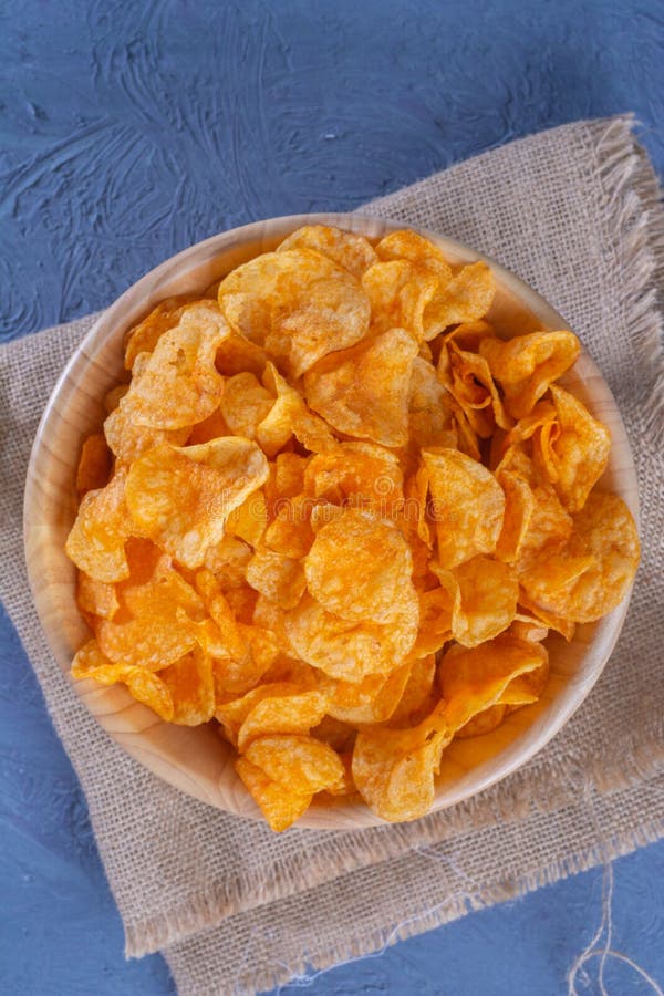 Flat Lay of Crispy Potato Chips Stock Photo - Image of salted, crunchy ...