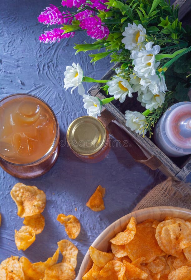 Flat Lay of Crispy Potato Chips Stock Image - Image of cuisine ...