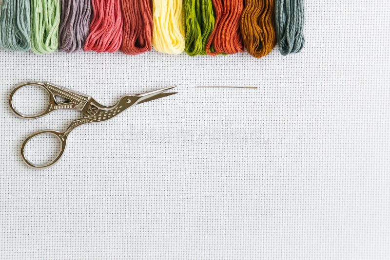 Flat Lay Cross Stitch: Multi-colored Floss Thread Stock Image - Image ...
