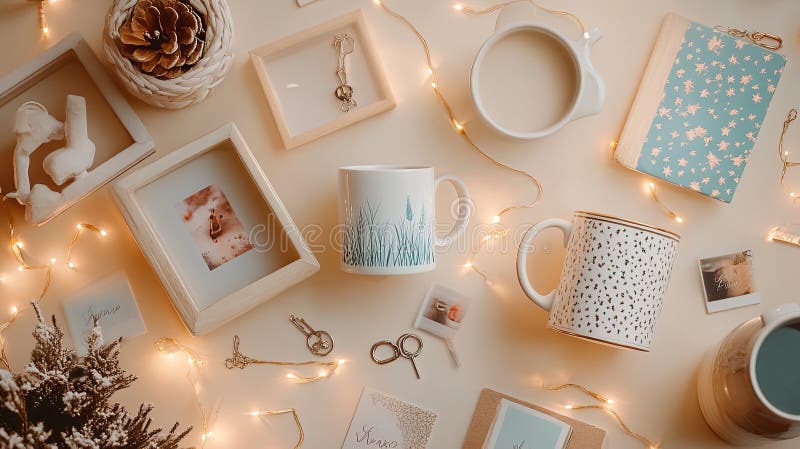 A Flat Lay of Customized Mugs, Photo Frames, and Keychains Styled with ...