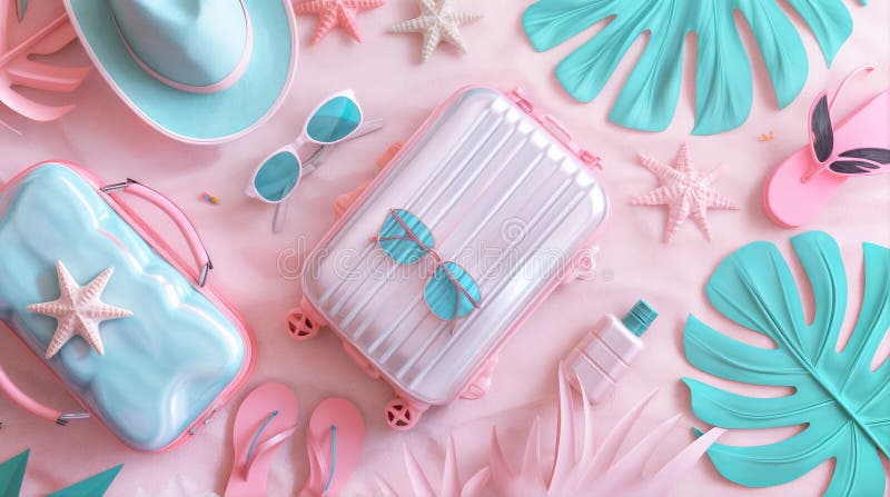 Flat Lay 3d Style Travel Essentials for Summer in Pastel Colors Stock ...