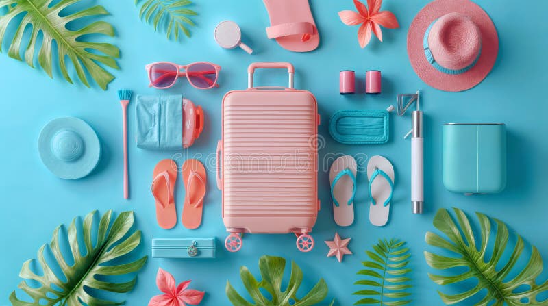 Flat Lay 3d Style Travel Essentials for Summer in Pastel Colors Stock ...