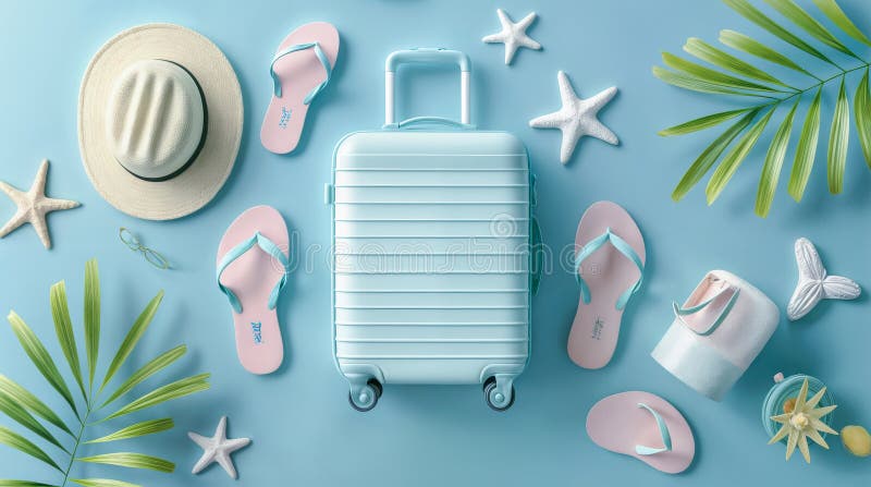 Flat Lay 3d Style Travel Essentials for Summer in Pastel Colors Stock ...