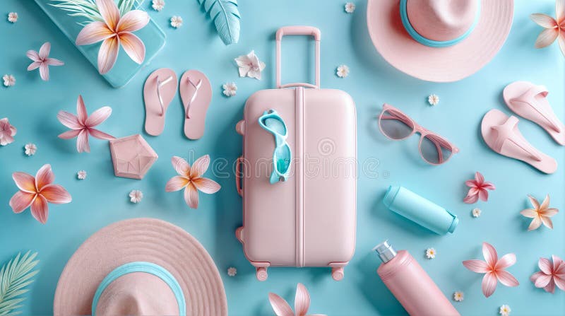 Flat Lay 3d Style Travel Essentials for Summer in Pastel Colors Stock ...
