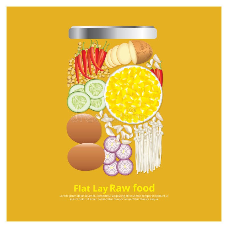 Flat Lay Design Ingredients For Food On Bowl Outline Vector Illustration Stock Illustration