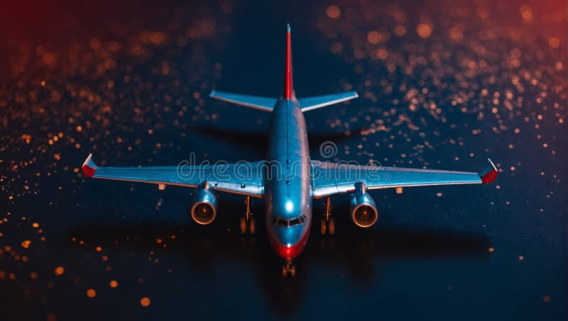 Flat Lay Design of Travel Concept with Plane on Red Blue Background ...