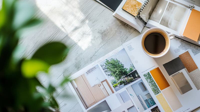 A Flat Lay of Designer Lighting Catalogs, Sample Materials, and a ...