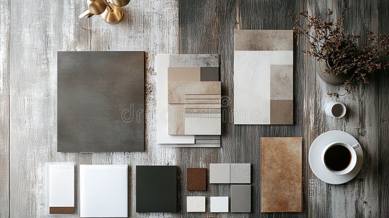 A Flat Lay of Designer Lighting Catalogs, Sample Materials, and a ...