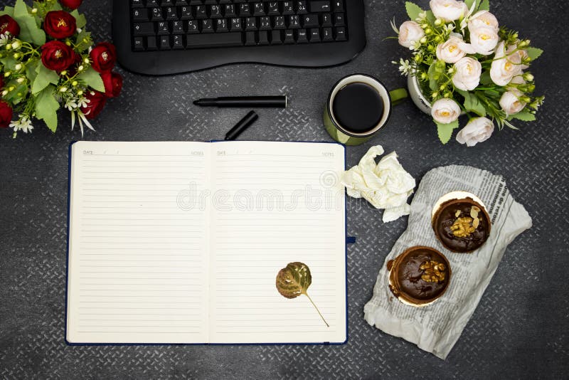 Desktop : Coffee Cup and Keyboard, Plan Concept Stock Photo - Image of ...