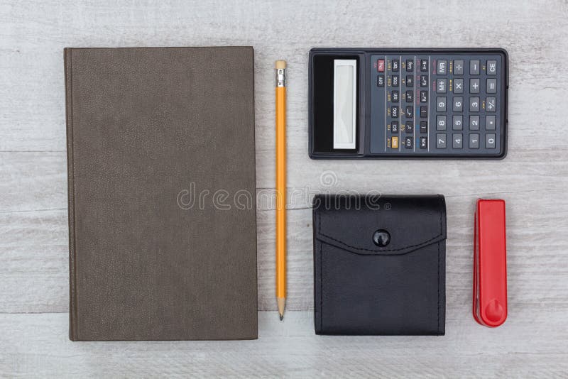 Flat Lay: Diary and Calculator Stock Image - Image of close, brown ...