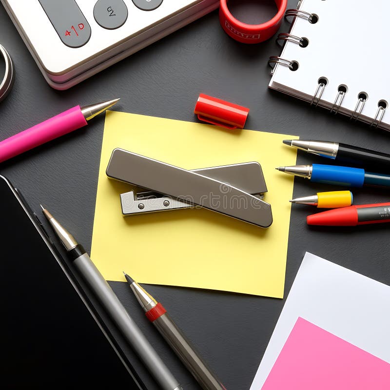 A Flat Lay of Different Office Tools Including a Shiny Staple Puller ...