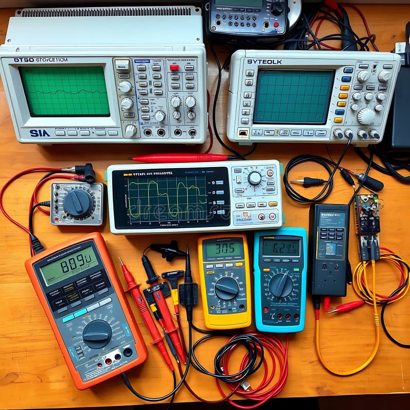 A Flat Lay of Different Testing Equipment Such As Oscilloscopes ...