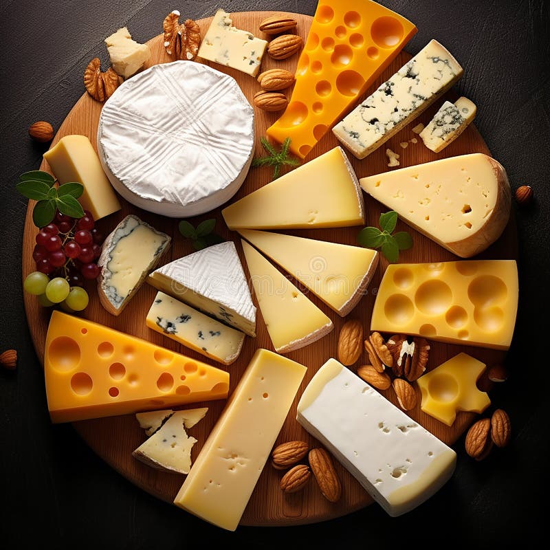 Flat Lay with Different Types of Cheese. Cheese Slices on Dark, Top ...