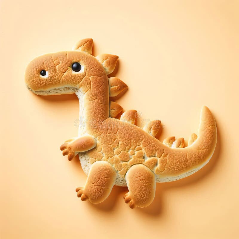 Flat Lay of Dinosaur Made Out of Bread on Light Orange Background Stock ...