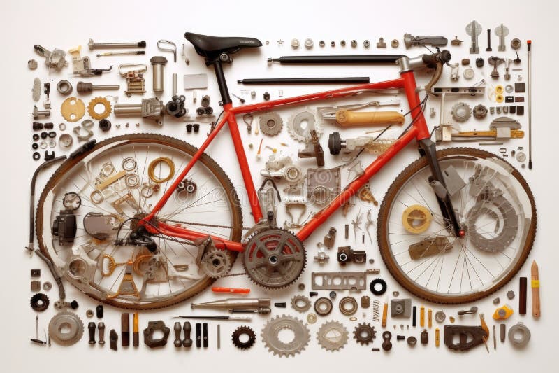 Flat Lay of Disassembled Bicycle Parts Stock Photo - Image of repair ...