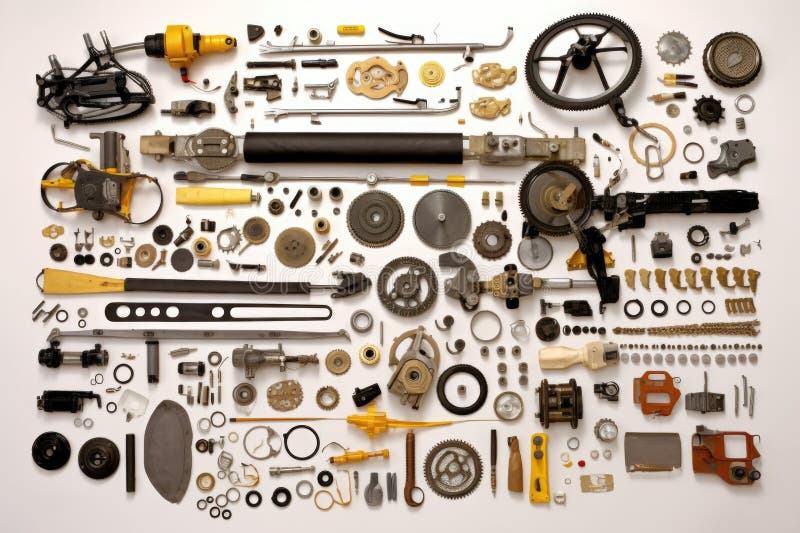 Flat Lay of Disassembled Bicycle Parts Stock Illustration ...