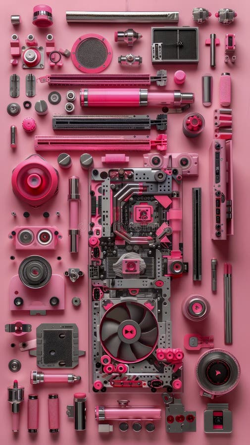 Flat Lay of Disassembled Computer Components in Pink Tones High Tech ...