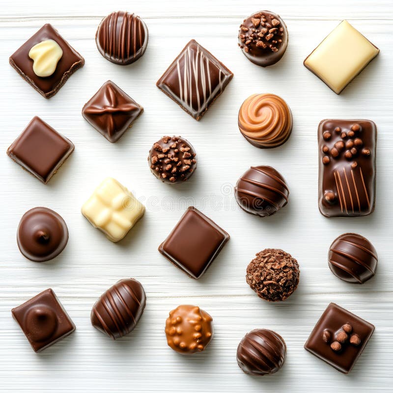 Flat Lay Displays an Array of Carefully Arranged Chocolates in Various ...