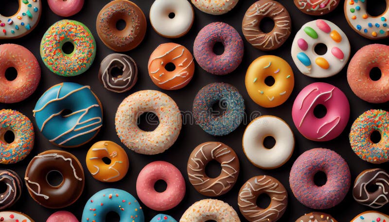Flat Lay Donuts Pattern Isolated Background. Top View Stock ...