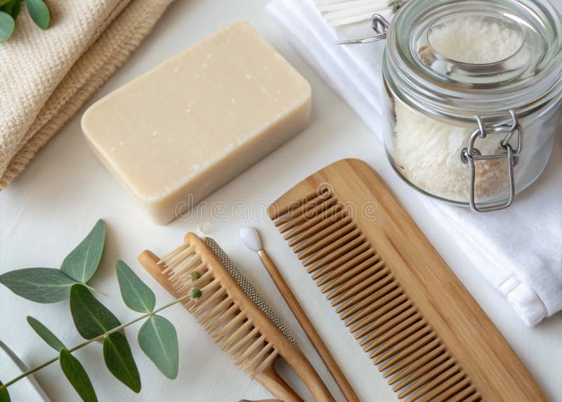 Flat Lay of Eco Friendly Bathroom Tools with Sustainable and Plastic ...