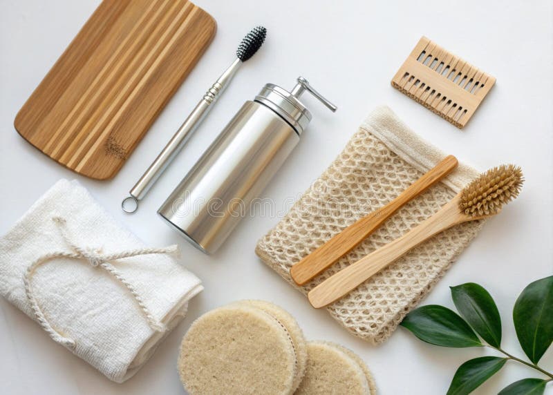 Flat Lay of Eco Friendly Bathroom Tools with Sustainable and Plastic ...