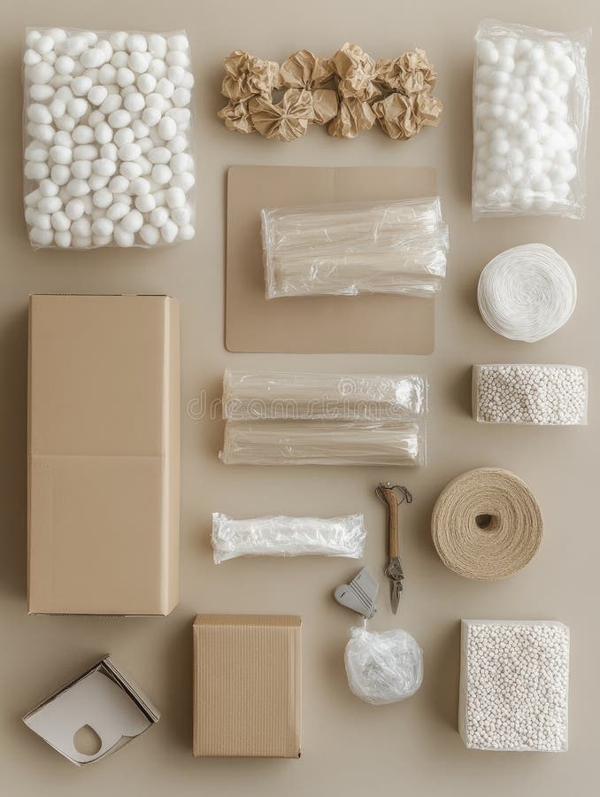 Flat Lay of Eco-friendly Packaging Materials, Including Cardboard Boxes ...
