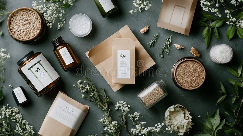 A Flat Lay of Eco-friendly Packaging Materials and Labels Styled with ...