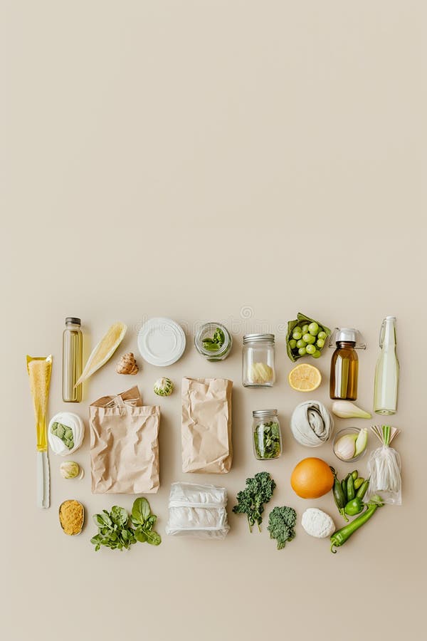 Flat Lay of Eco-Friendly Packaging and Organic Produce, Generative Ai ...
