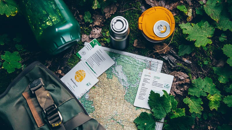 A Flat Lay of Eco-transport Membership Cards, a Map, and a Reusable ...