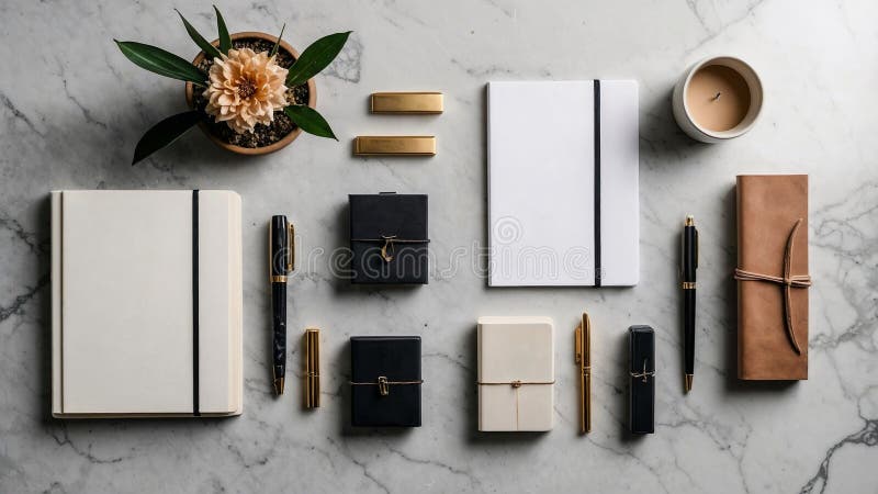 Flat Lay of Elegant Stationery and Writing Accessories on Marble ...