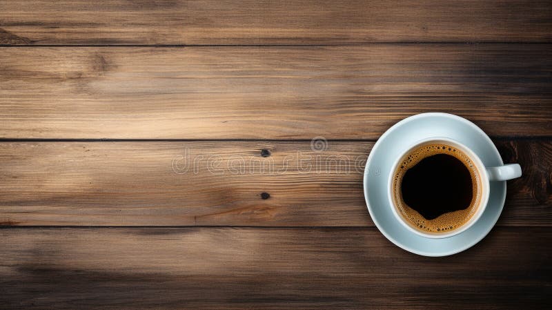 A Cup of Black Coffee on a Rustic Wooden Table Captured in a Flat Lay ...