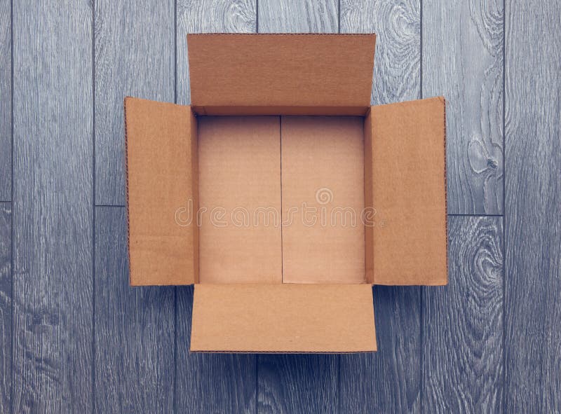 Flat Lay of Empty Open Box on Wooden Surface Stock Image - Image of ...
