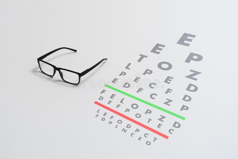 A Flat Lay of the Eyesight Chart Test, Otical View Check with Glasses ...