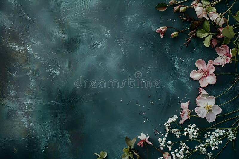 Flat Lay Flowers on Chalkboard, Negative Space for Text Stock ...