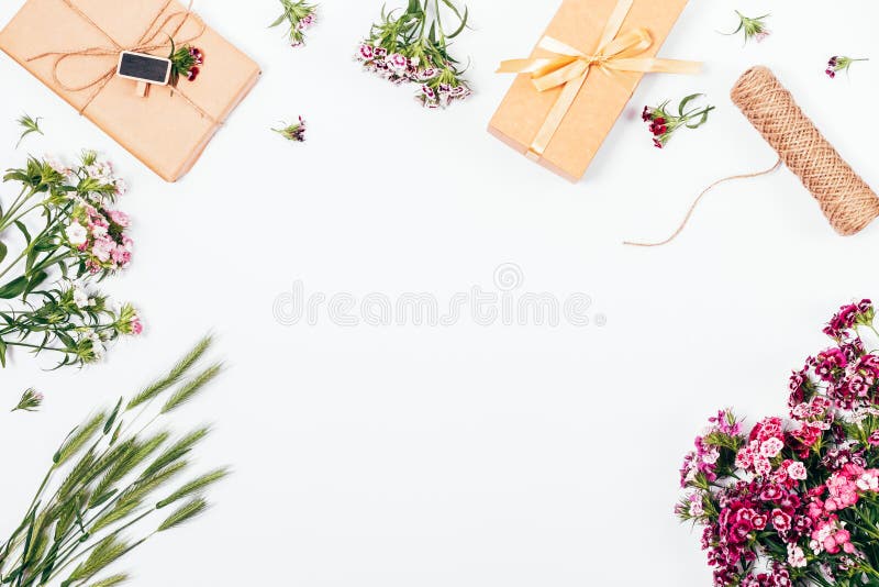 Flat Lay Frame Composition with Bright Spring Flowers Stock Image ...