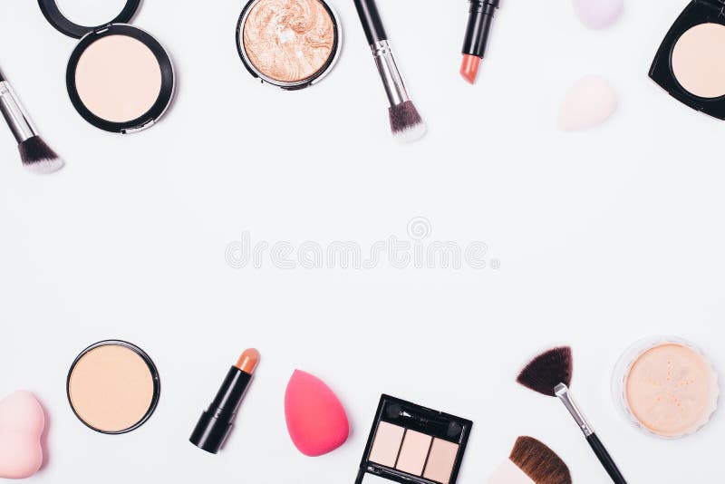 Flat Lay Frame of Makeup Products Stock Image - Image of composition ...