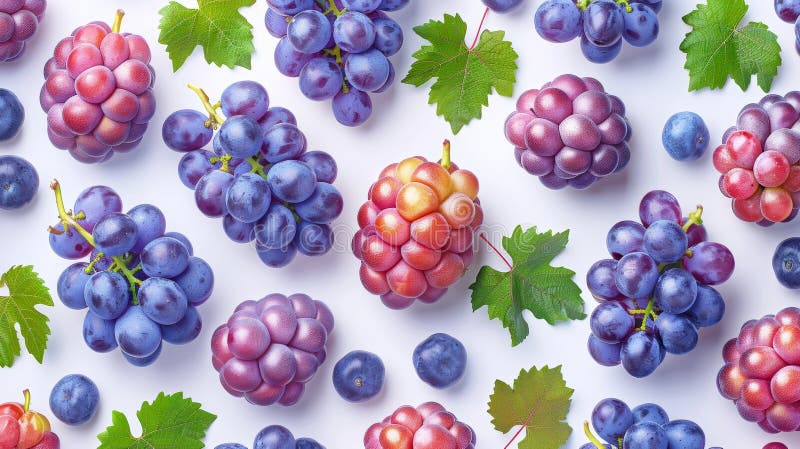 A Flat Lay of Fresh Blueberries, Grapes and Raspberries on a White ...