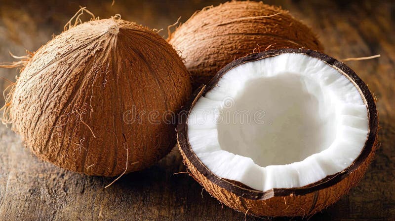Flat Lay of Fresh Coconut Cut in Half on a Clean Surface. Stock Image ...