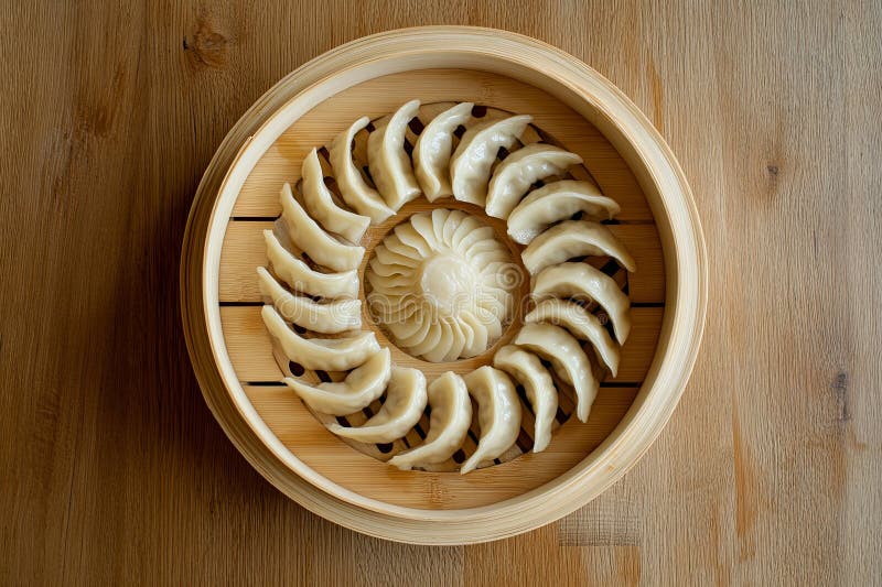 A Flat Lay of Fresh Dumplings Arranged in a Circular Pattern on a Stock ...