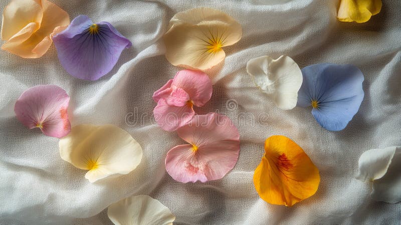 Flat Lay Fresh Edible Flower Petals Styled Soft Fabric Stock Photos ...