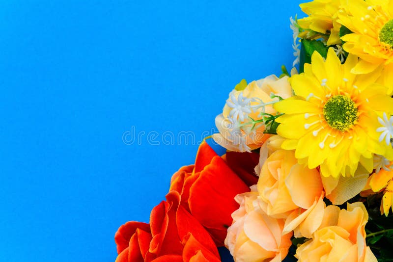 Flat Lay Fresh Flowers on Colorful Paper Stock Photo - Image of bouquet ...