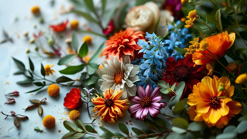 Flat Lay of Fresh Flowers on White Background Top View Stock ...