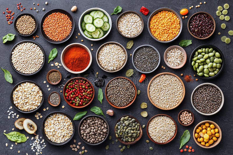 A Flat Lay of Fresh Foods and Low Fat Proteins Forms a Creative Healthy ...