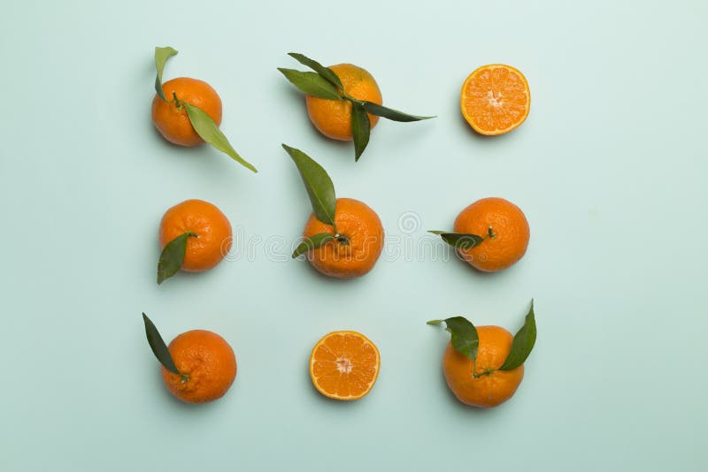 Flat Lay with Fresh Mandarines on Color Background. Top View Stock ...