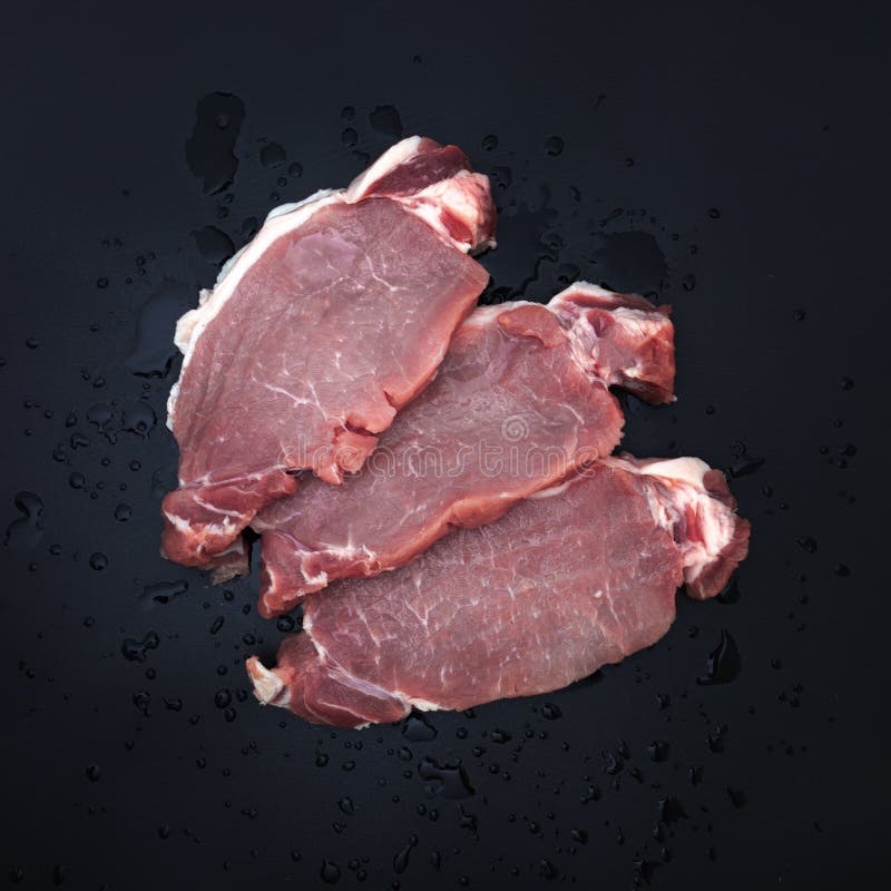 Flat Lay with Fresh Meat on Dark Background Stock Image - Image of ...