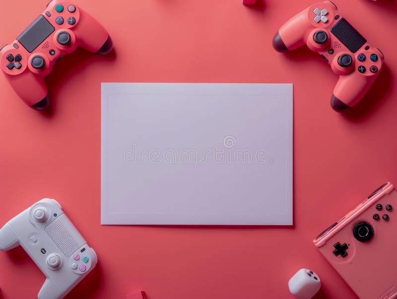 Flat Lay of Gaming Controllers and Blank White Canvas on Peach ...