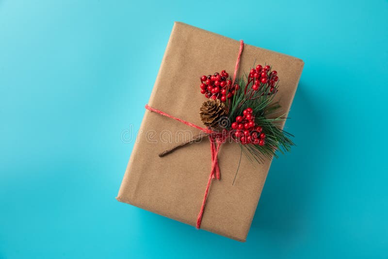 Flat Lay of Gift on Blue Background Stock Photo - Image of flat ...